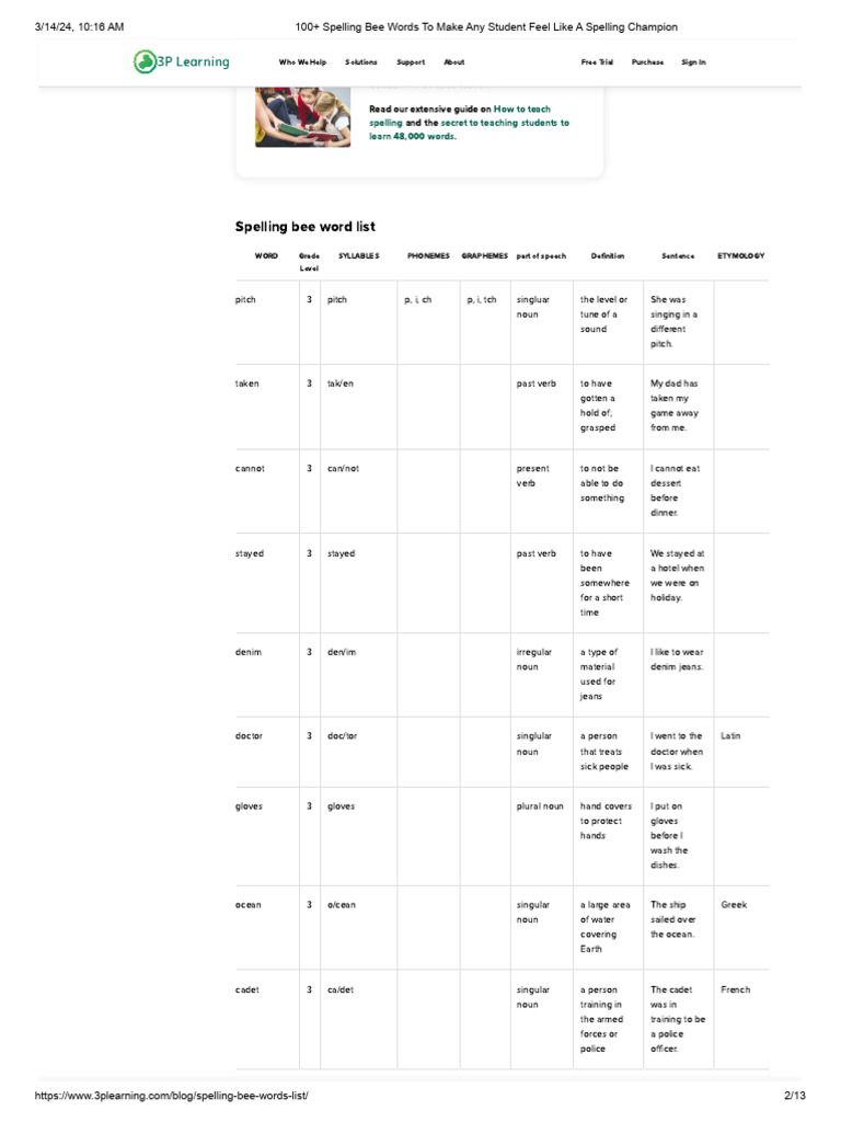 100+ Spelling Bee Words for Students | PDF | Grammatical Number | Spelling