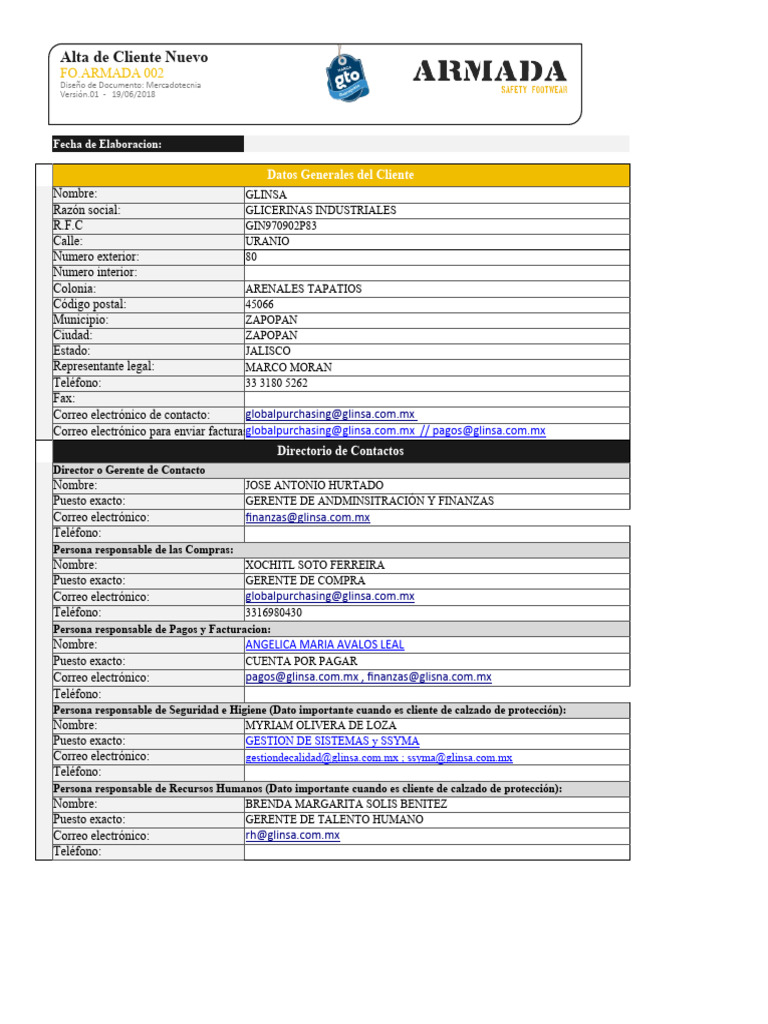 Datos de Cliente GLINSA para Alta | PDF | Bancos | Economias