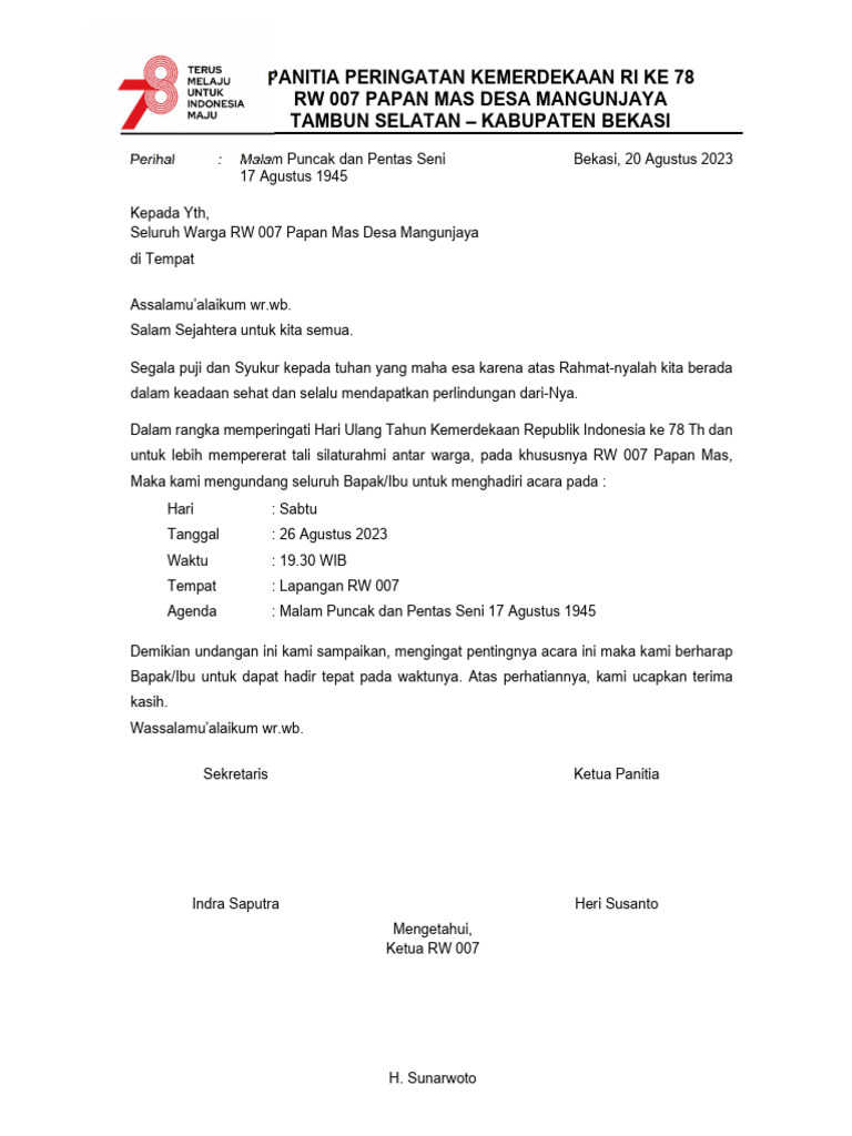 Surat Undangan Malam Puncak | PDF