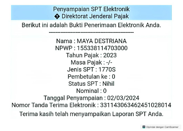 Bukti Lapor SPT 2023 | PDF
