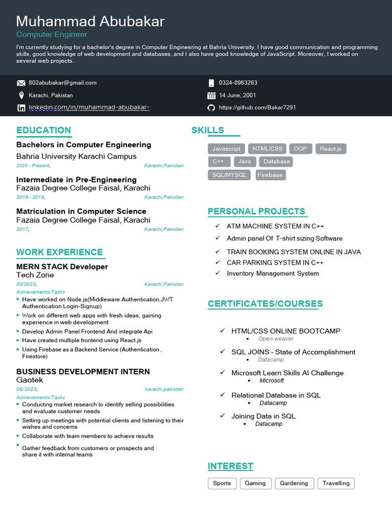 Abu-Bakar CV | PDF | Web Development | World Wide Web