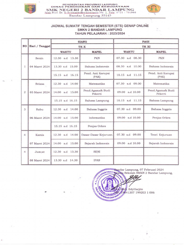 Jadwal Mapel STS Genap | PDF