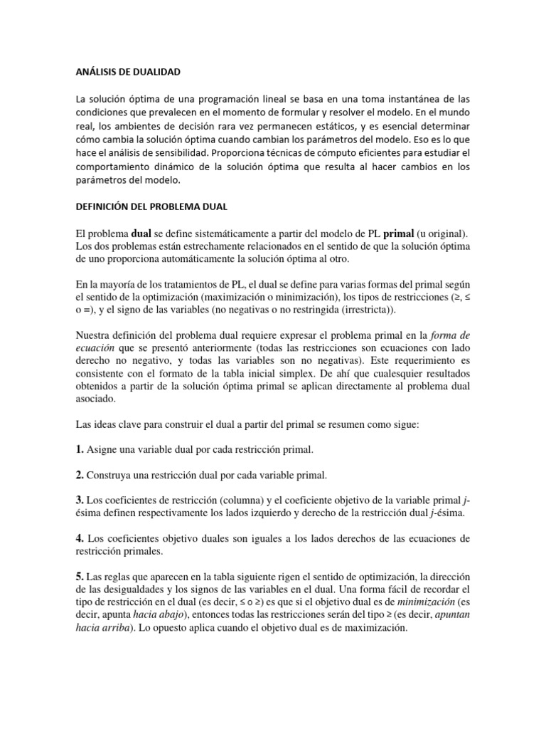 ANALISIS DE DUALIDAD | PDF