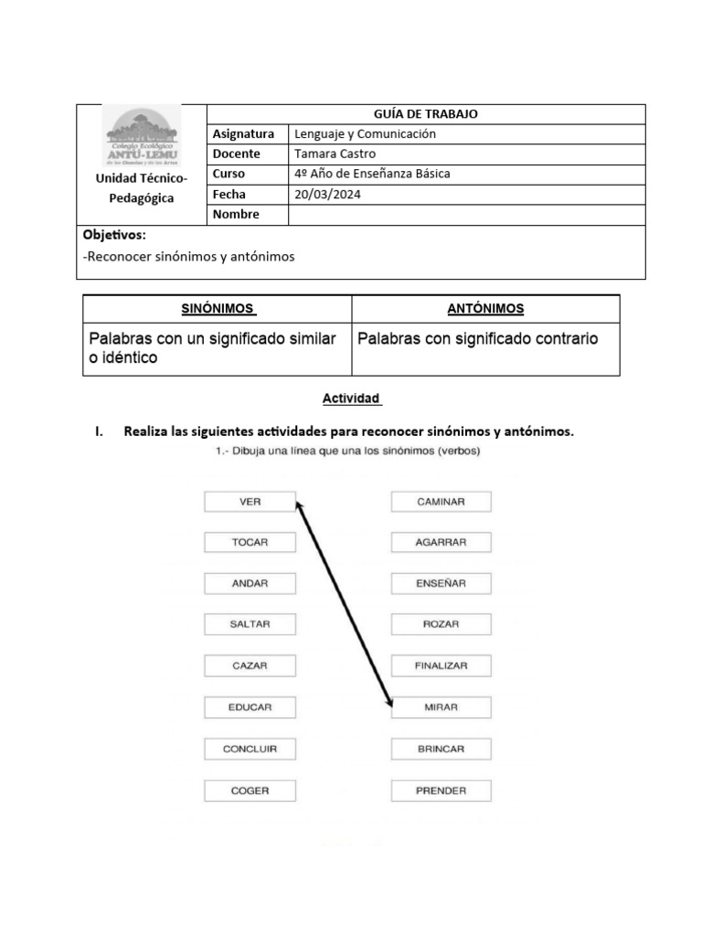 4° Actividad - Sinónimos y Antónimos | PDF