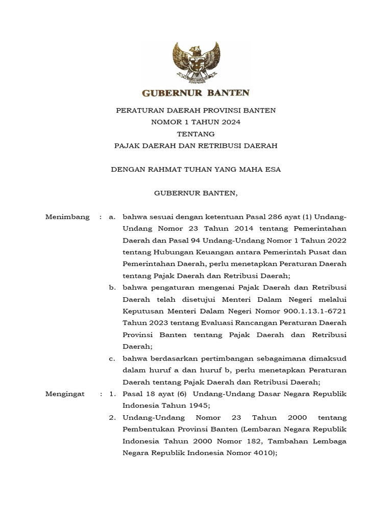 Perda Nomor 1 Tahun 2024 | PDF