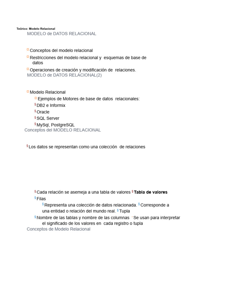 Modelo Relacional PDF | PDF | Base de datos relacional | Modelo relacional