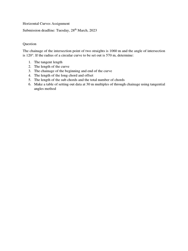 Horizontal Curves Assignment | PDF | Science & Mathematics | Teaching ...