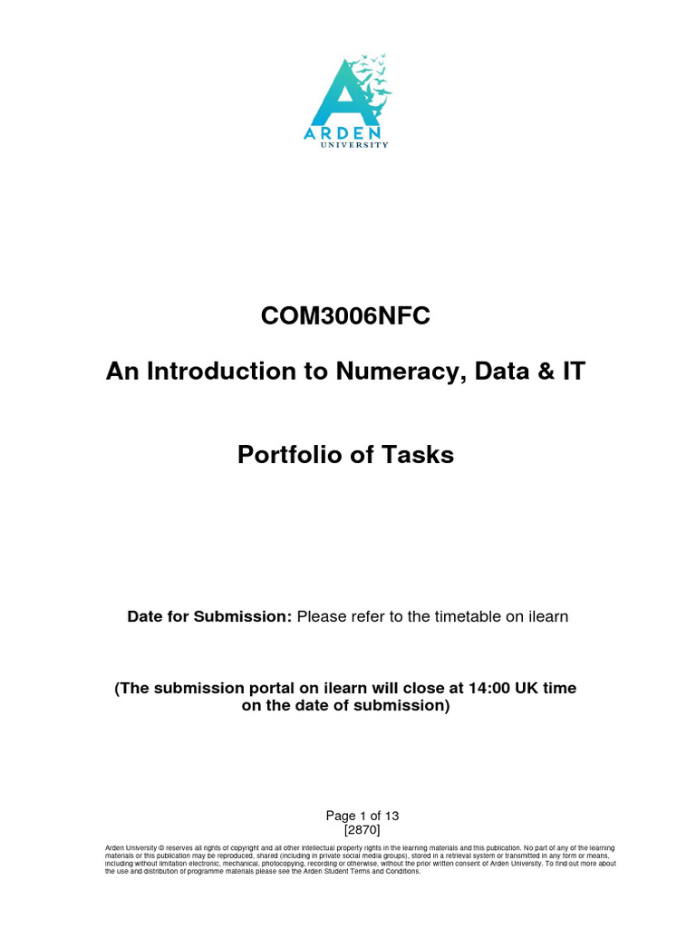Introduction To Numeracy, Data and IT COM3006NFC (2870) | PDF