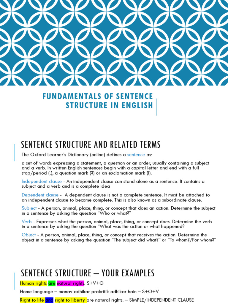 Sentences Structure | PDF | Subject (Grammar) | Sentence (Linguistics)