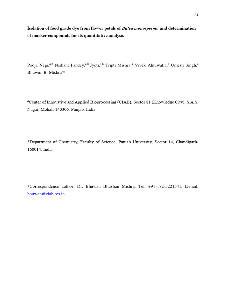 Isolation of Food Grade Dye From Flower Petals of Butea Monosperma and ... Isolation of Food Grade Dye From Flower Petals of Butea Monosperma and ...