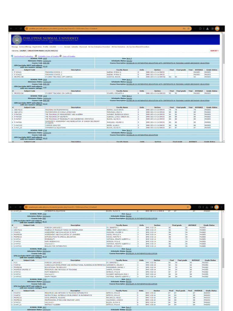 PNU Copy of Grades | PDF