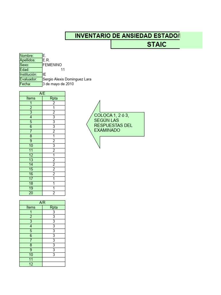 Inventario STAIC para Niños: Resultados | PDF