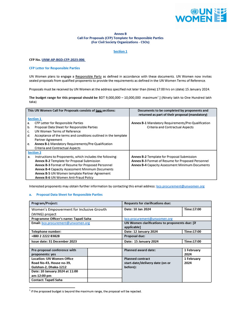 Call For Proposal CFP For Womens Empowerment For Inclusive Growth Wing ...