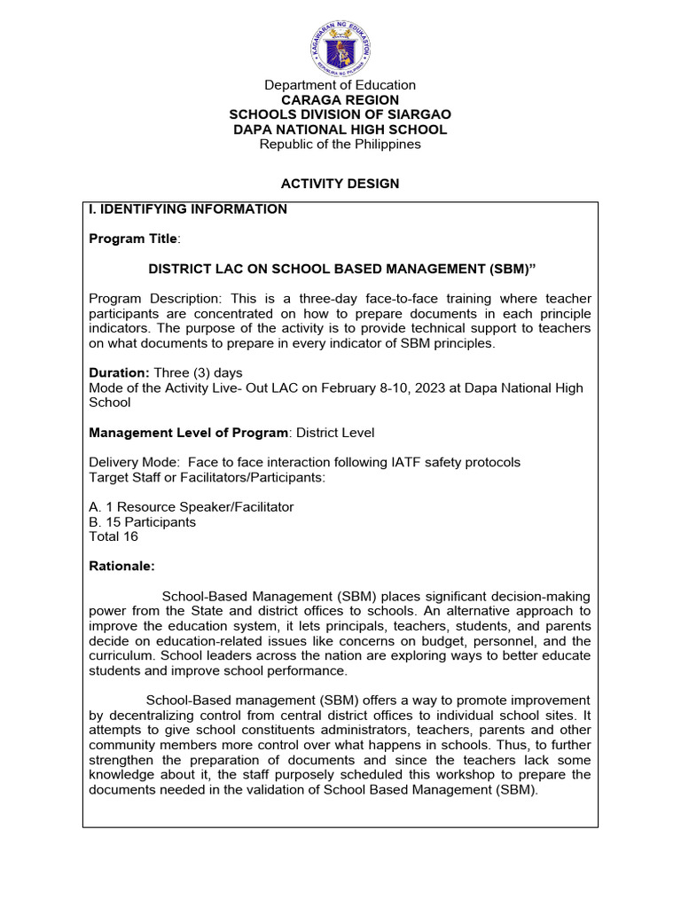 Activity Proposal SBM | PDF