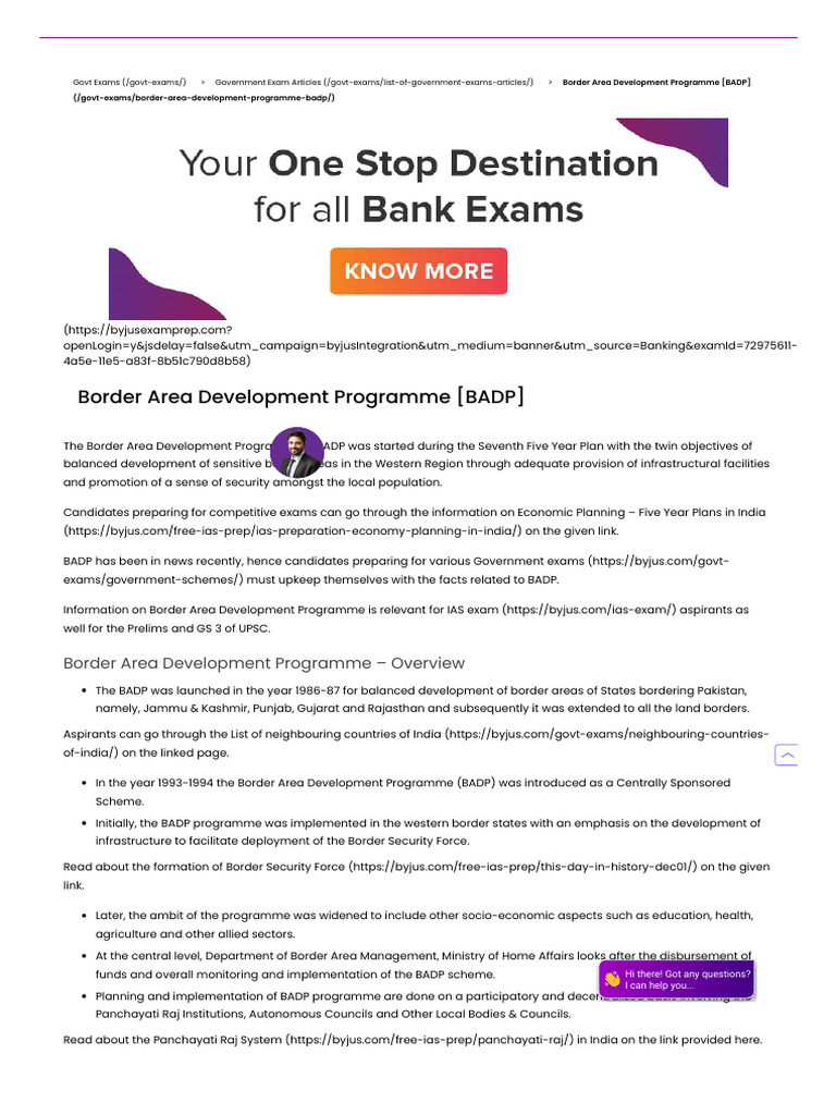 Border Area Development Programme (BADP) - Ministry of Home Affai | PDF