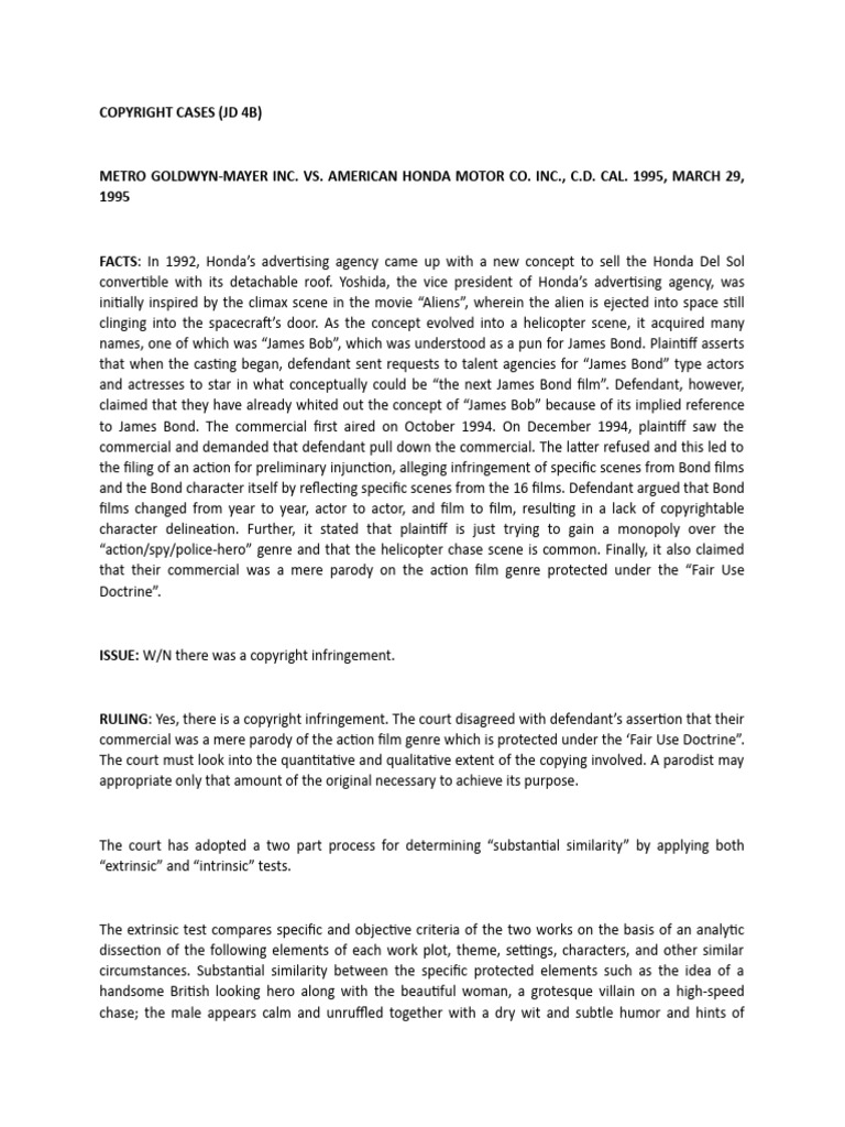 Set 2 Cases | PDF | Substantial Similarity | Copyright