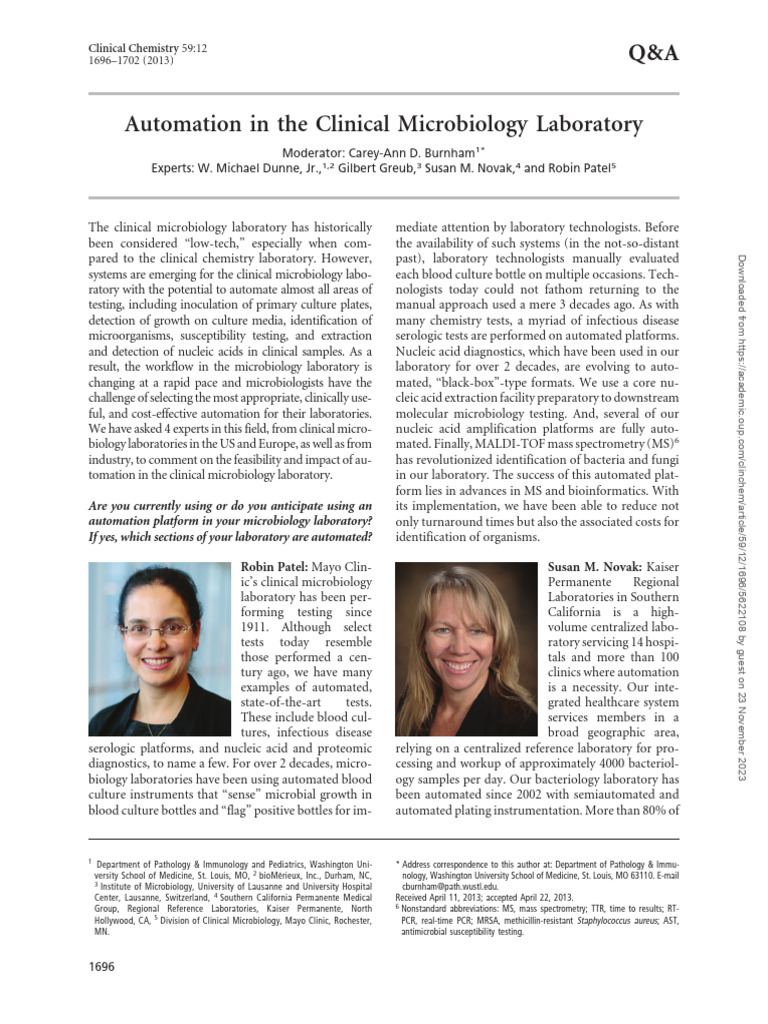 Automation in The Clinical Microbiology Laboratory PAPER | PDF ...