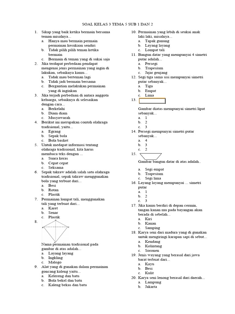 Soal Kelas 3 Tema 5 Sub 1 Dan 2 | PDF