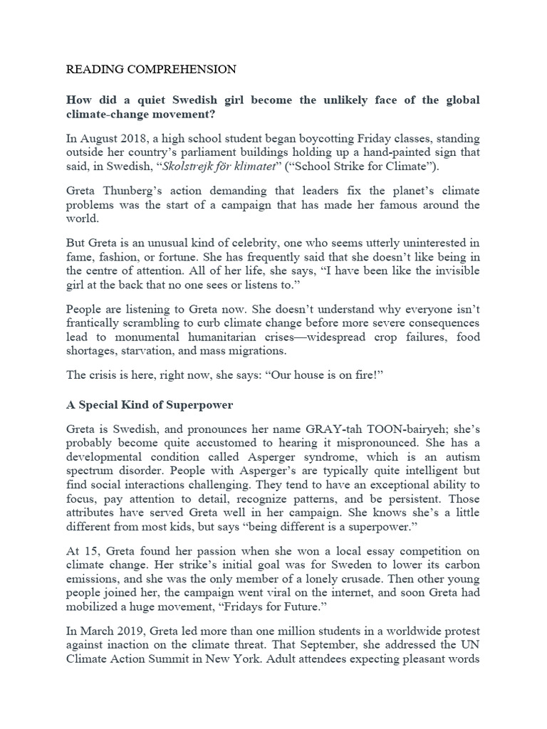 UNIT 7 READING COMPREHENSION | PDF | Climate Change | Natural Environment