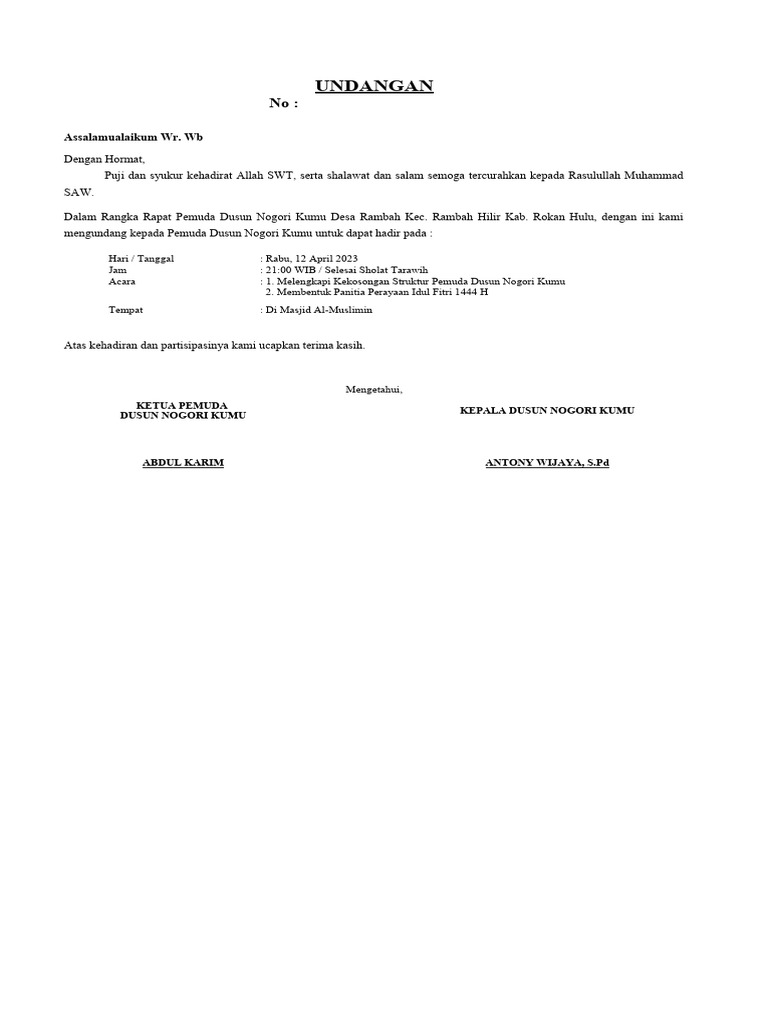 Contoh UNDANGAN PEMUDA | PDF
