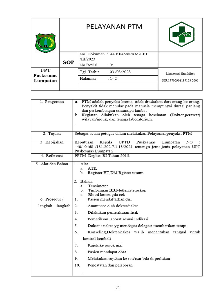 SOP Pelayanan PTM | PDF | Pengembangan Diri | Sains & Matematika