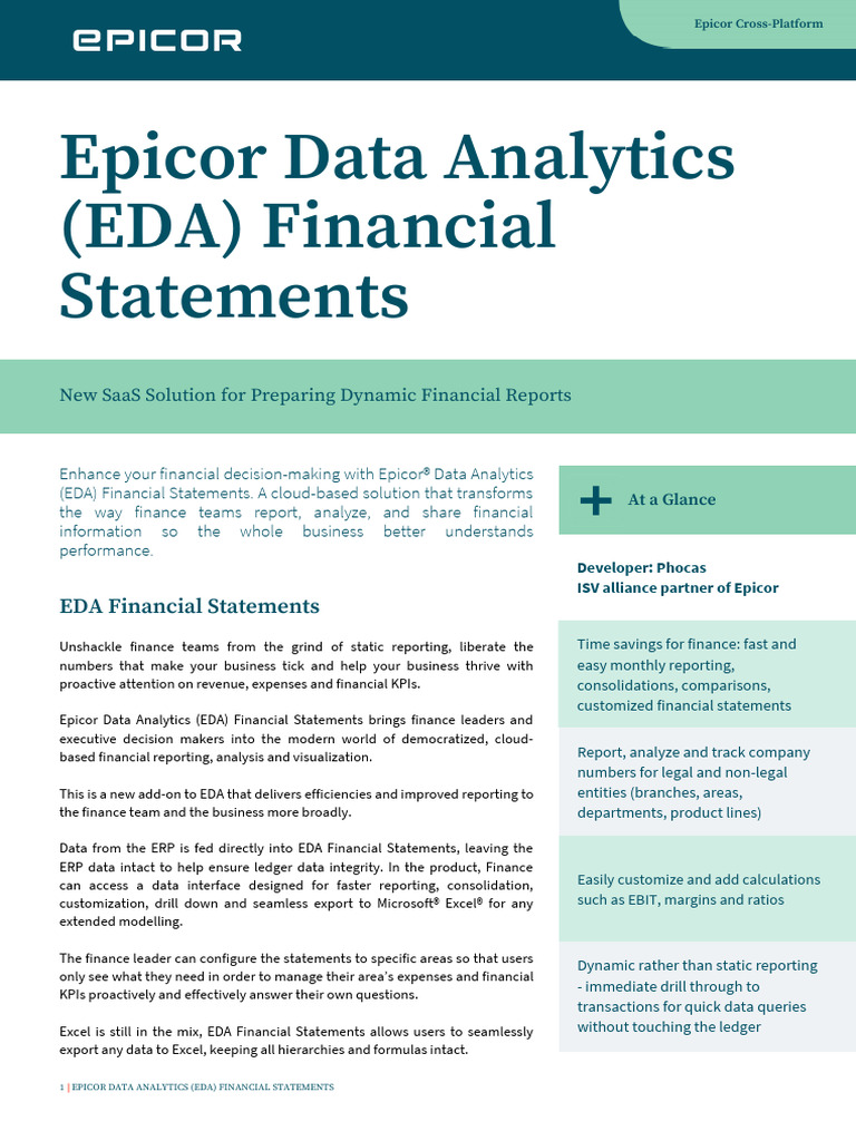 Epicor Data Analytics EDA Financial Statements FS ENS | PDF