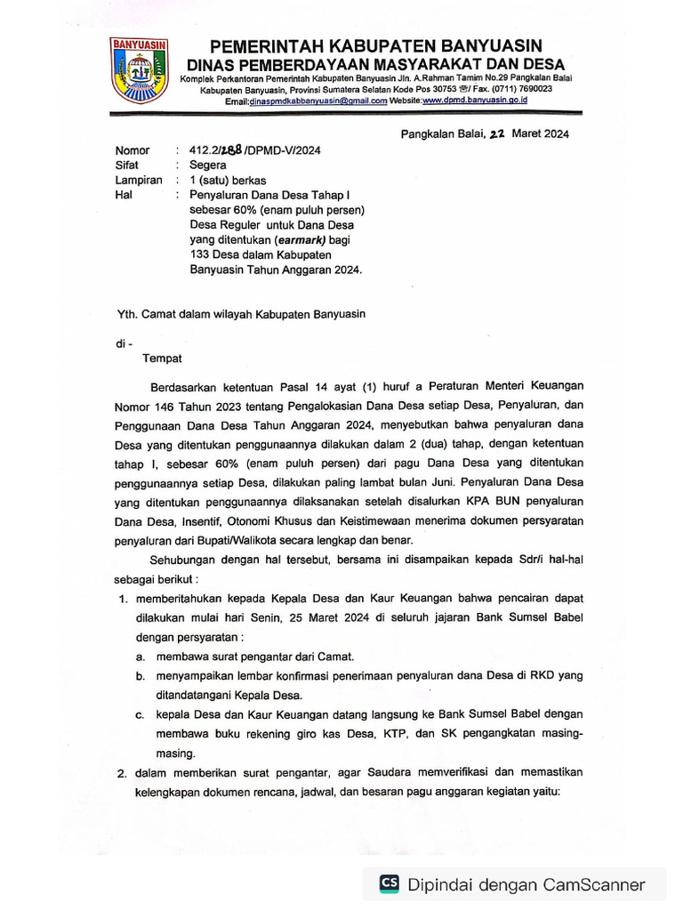Desa Reguler Tahap I (60%) Ditentukan 2024 | PDF