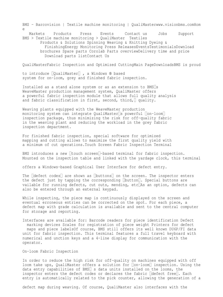 BMS - Barcovision Textile Machine Monitoring QualiMaster | PDF | Loom ...