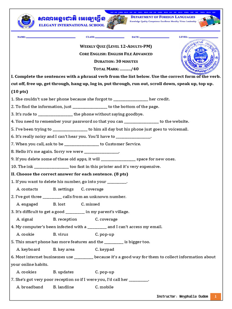 Weekly Quiz-Lv12-Unit-6B-Vocab | PDF | Self Help Book | Self Help