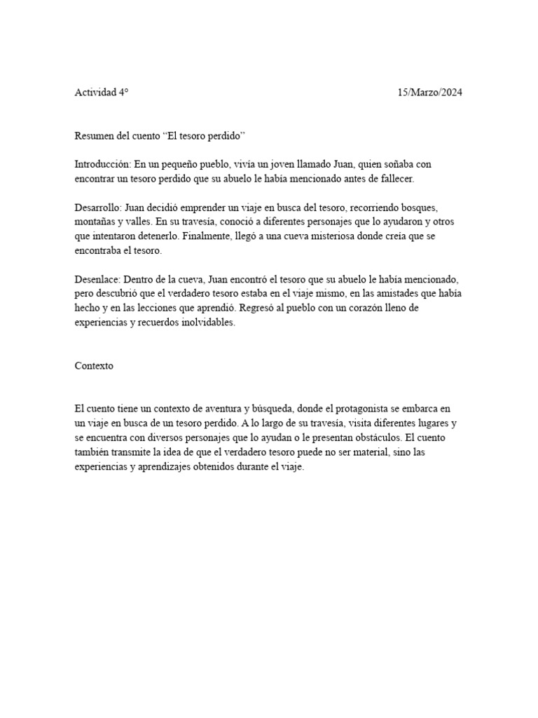 El tesoro perdido: un viaje de aventuras | PDF