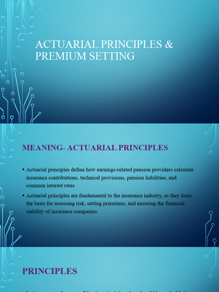 Actuarial Principles Premium Setting Pdf Insurance Reinsurance