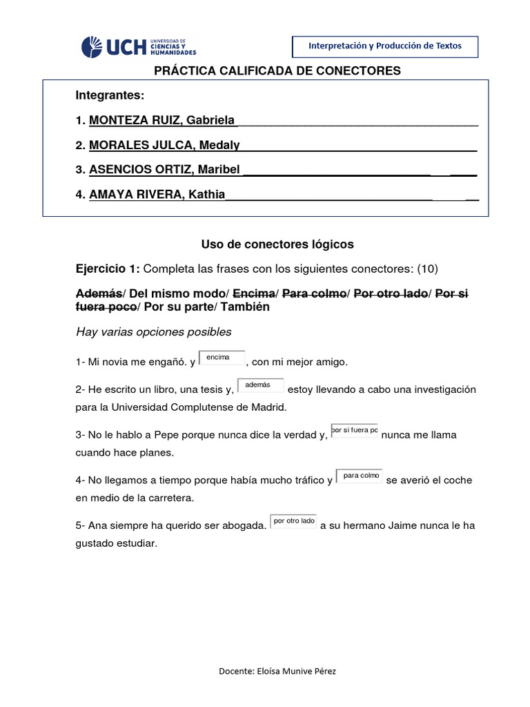 Práctica de Conectores Lógicos y de Causa | PDF
