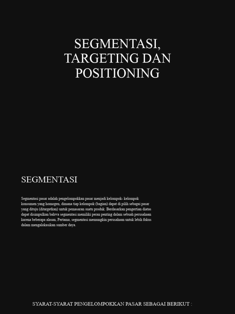 Segmentasi, Targeting Dan Positioning | PDF | Bisnis