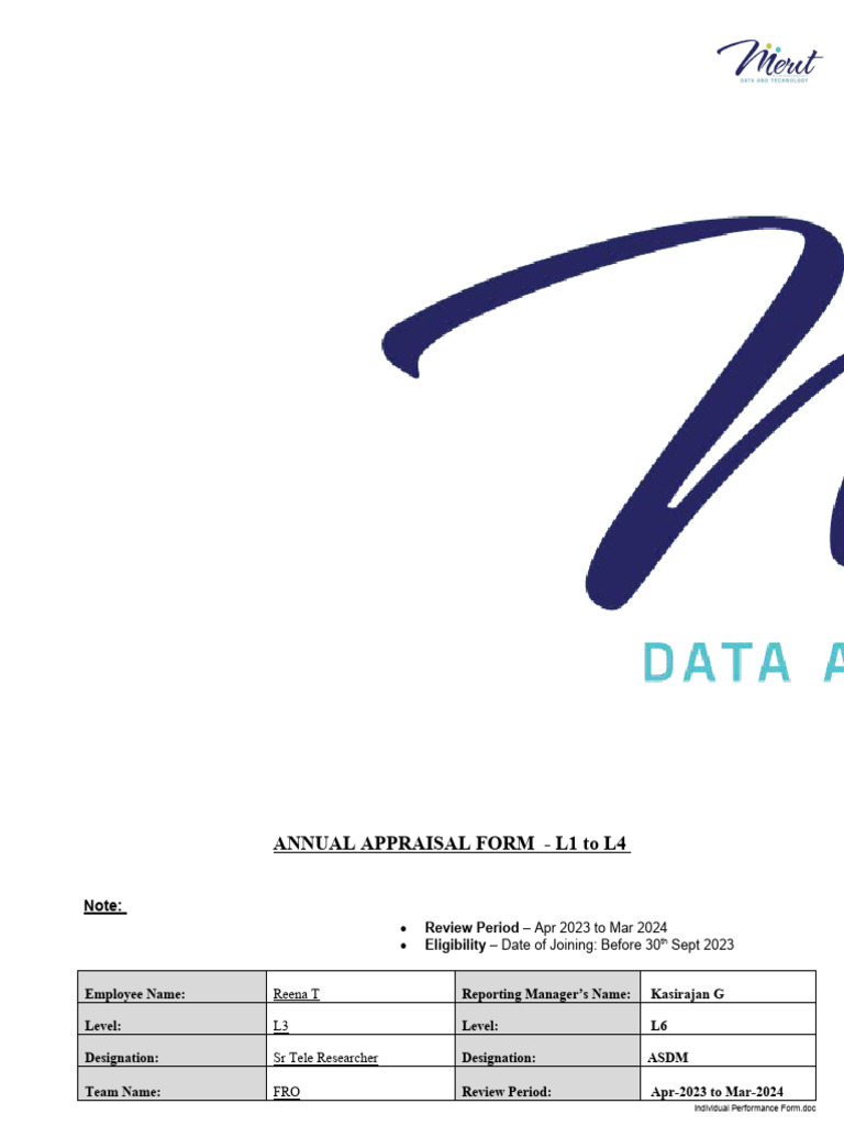 L1 To L4 Annual Appraisal Form Reena | PDF | Leadership | Goal