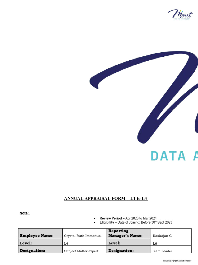 L1 To L4 Annual Appraisal Form 2024 - Crystal Immanuel | PDF ...