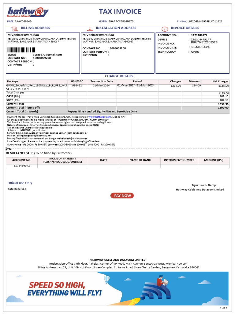 M - VENKATESWARA - 1 - Mar - 2024 Invoice | PDF