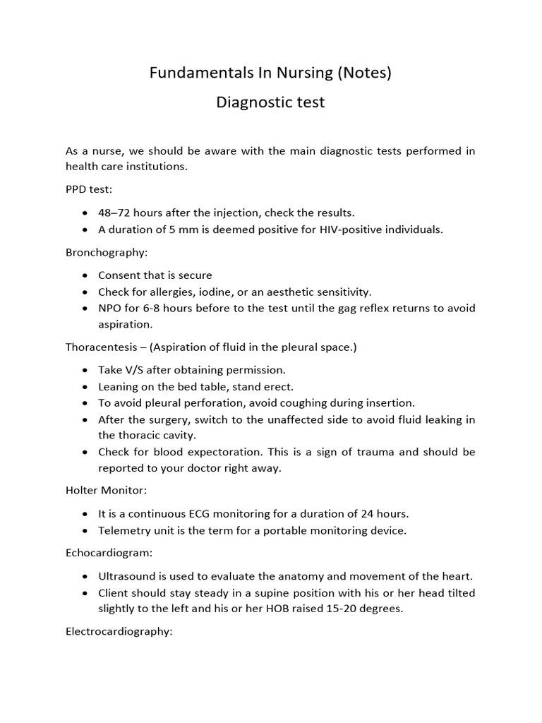 Fundamentals in Nursing (Notes) - Diagnostic Test | PDF ...