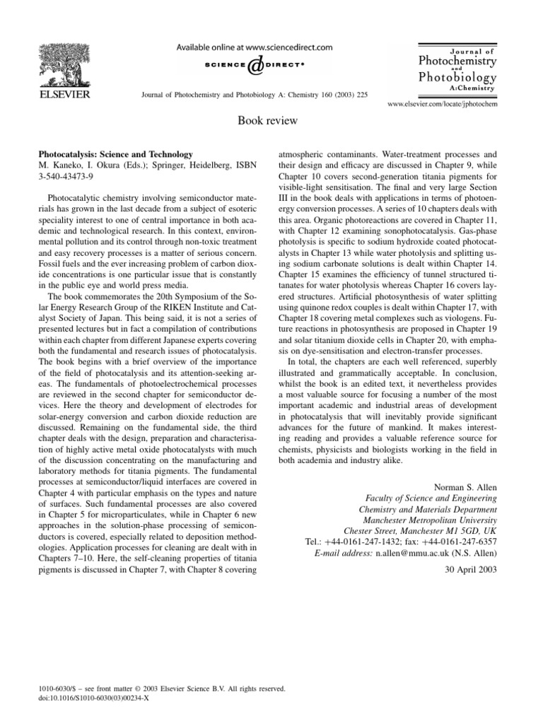 Photocatalysis Science and Technology | PDF | Art | Technology & Engineering