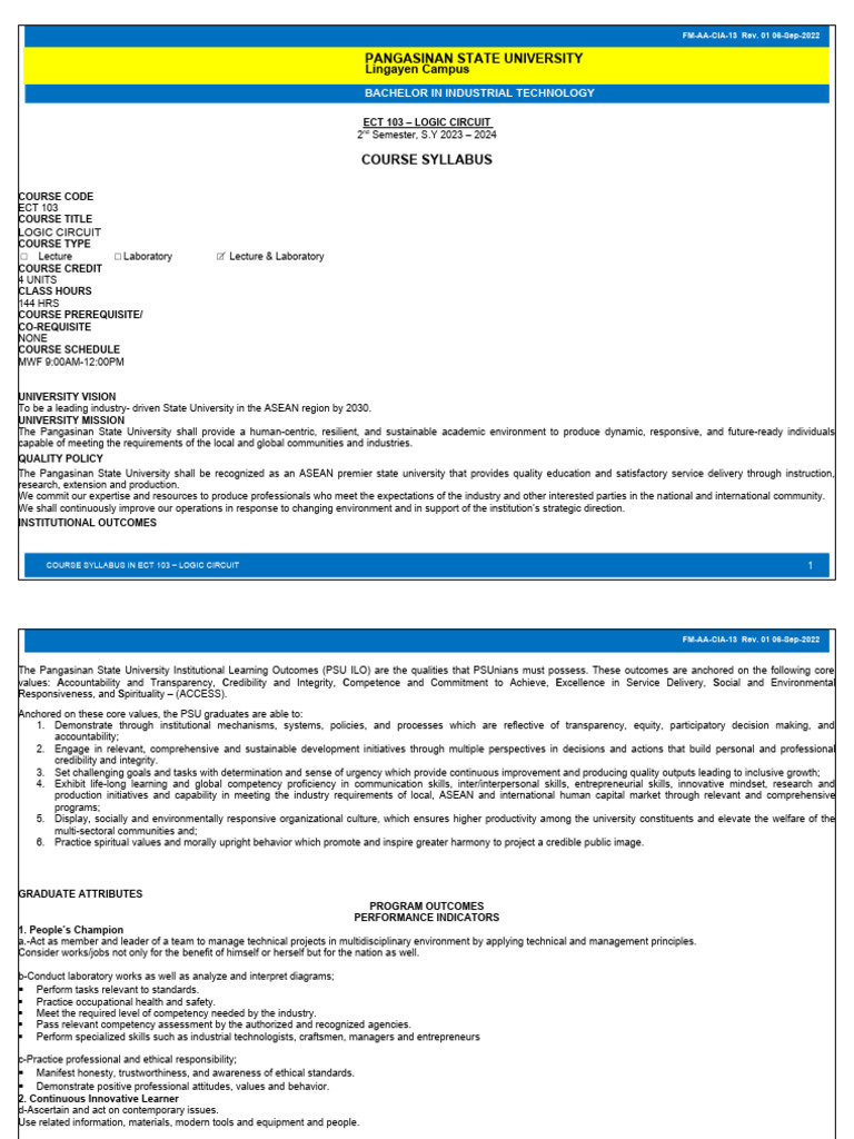 Ect 103 Course Syllabus | PDF | Computers | Technology & Engineering