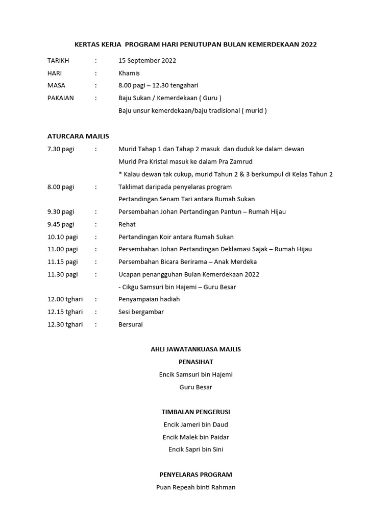 Ajk Penutupan Bulan Kemerdekaan 2022 | PDF