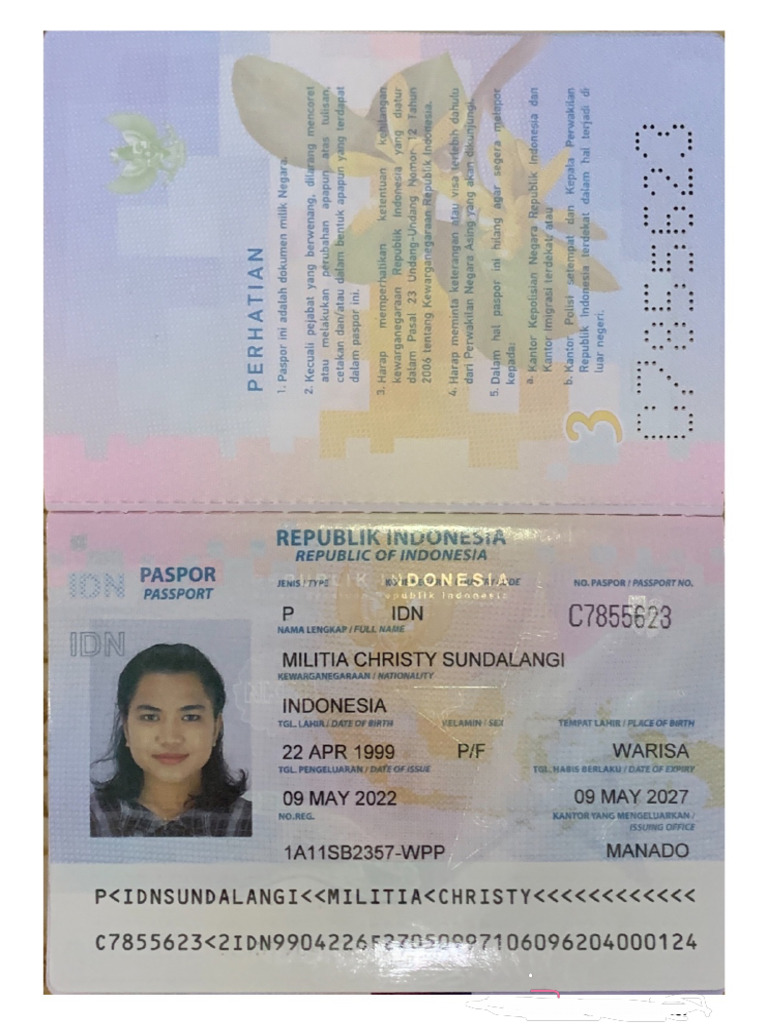 01 Militia Christy Aprilia Sundalangi - Paspoort | PDF