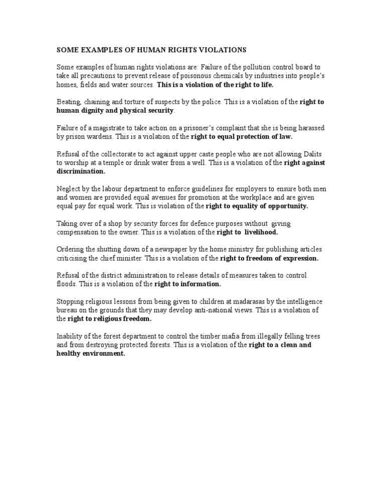 Some Examples of Human Rights Violations Are | PDF | Ethical Principles ...