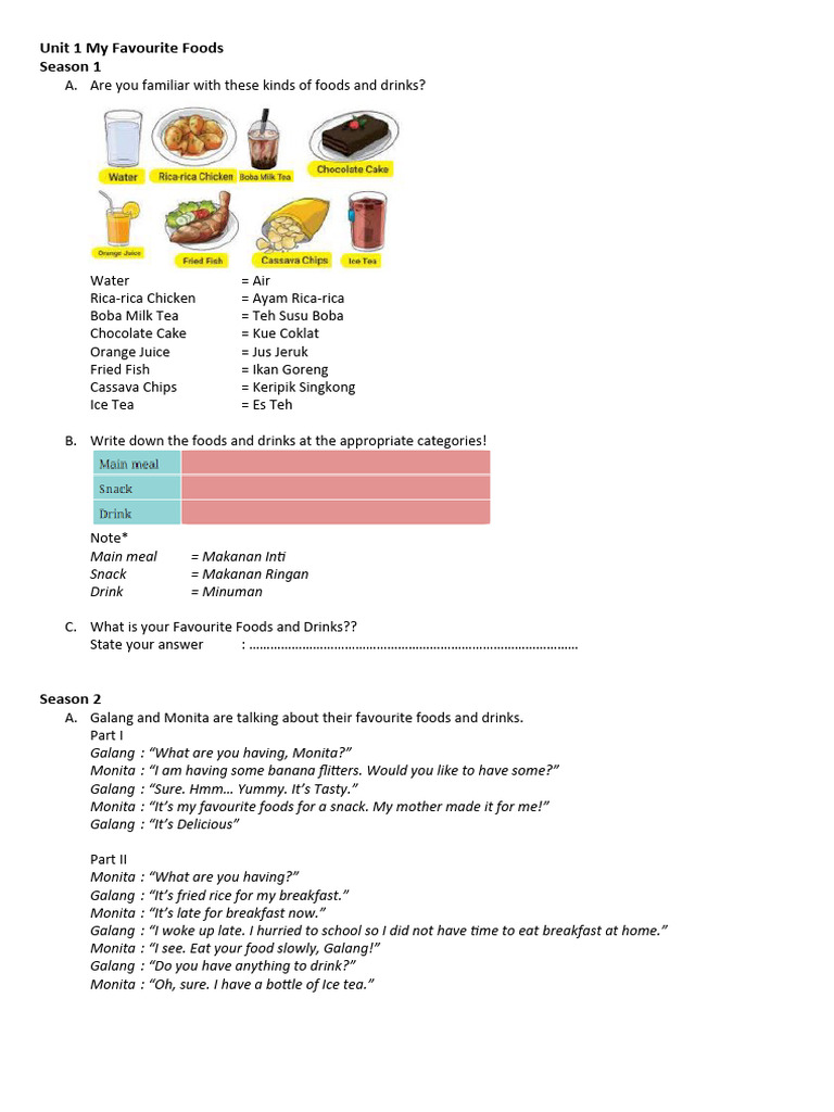Favorite Foods and Drinks Activities | PDF | Cooking, Food & Wine