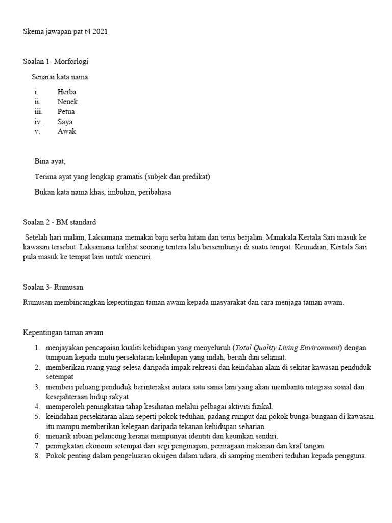 Skema Jawapan Pat t4 2021 | PDF