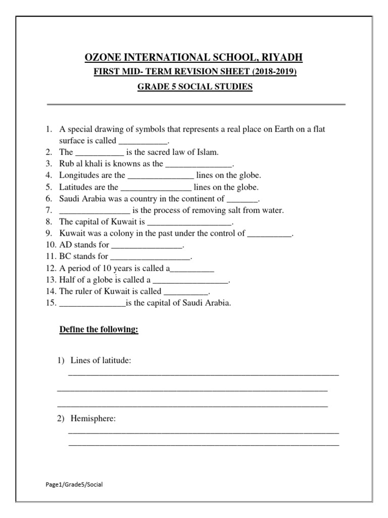 Grade5 Social Worksheet 1 MT | PDF | Science & Mathematics