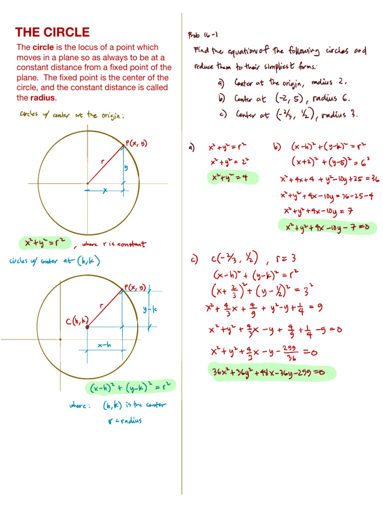 Circle and Parabola Equations Guide | PDF