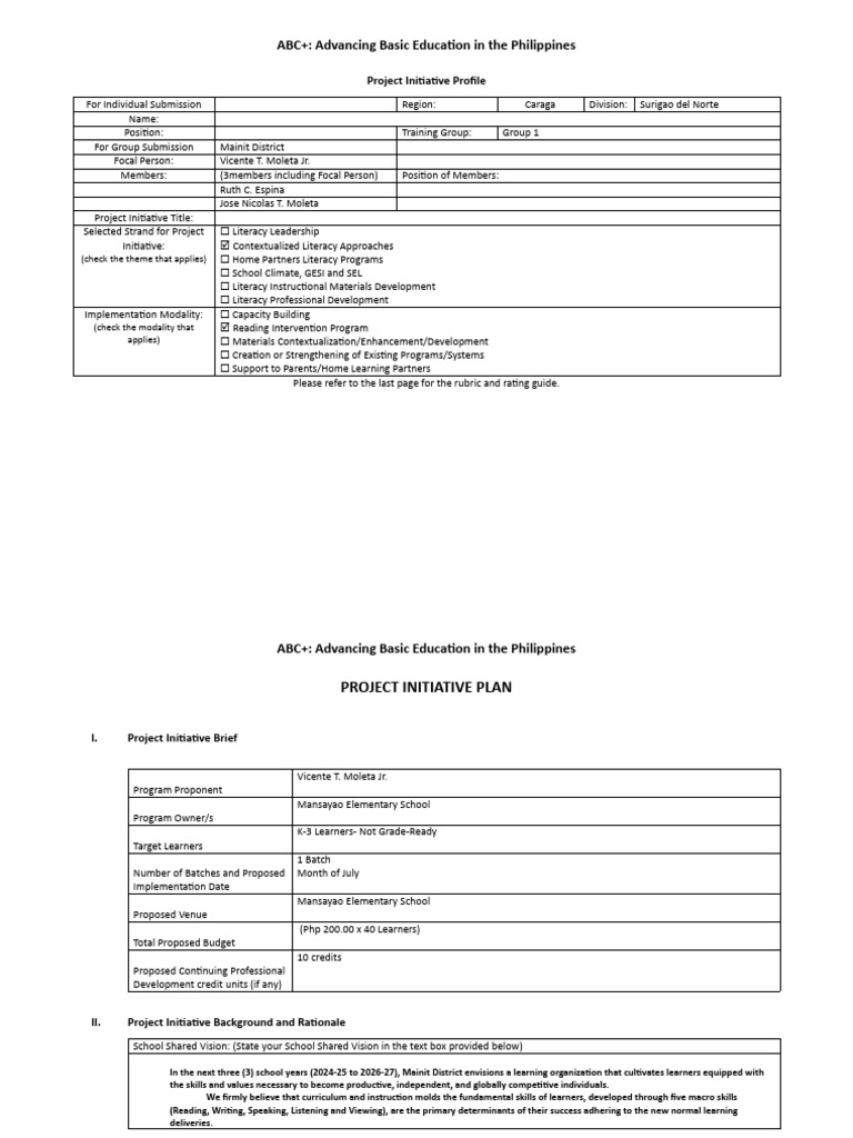 Project Initiative Plan Template | PDF