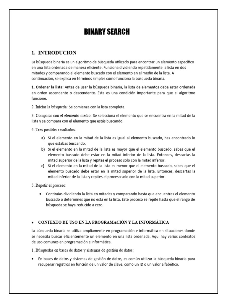 Guía de Búsqueda Binaria | PDF | Bases de datos | Algoritmos