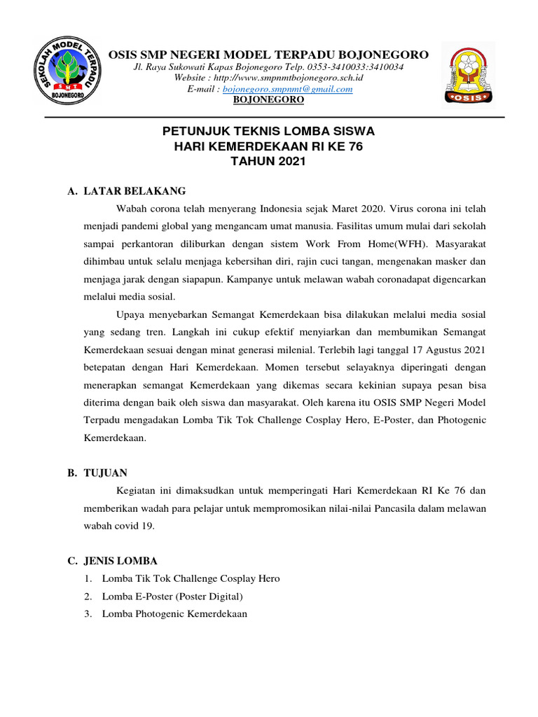 Juknis Lomba Siswa Hari Kemerdekaan 2021 | PDF
