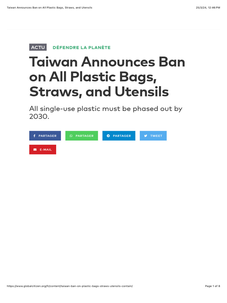 Taiwan's Comprehensive Plastic Ban by 2030 | PDF | Environmental Issues ...